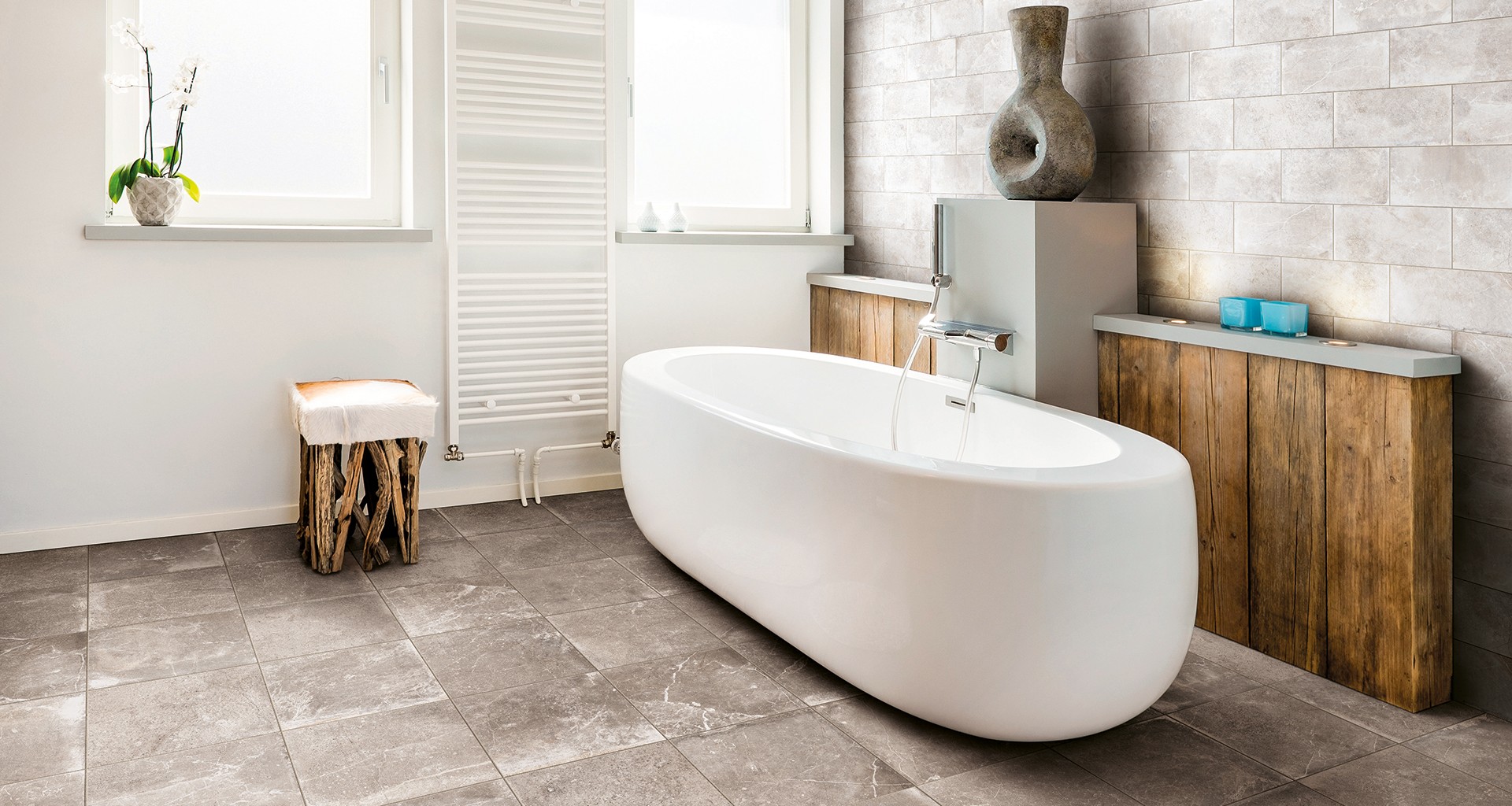 sandstone tile bathroom floor